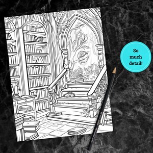 Enchanted Library Coloring Pages, Fantasy Coloring Pages, Adult ...