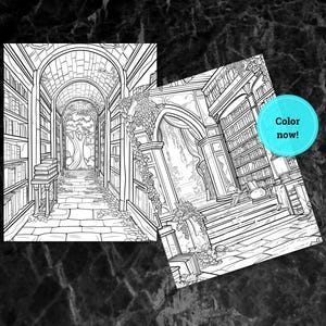 Enchanted Library Coloring Pages, Fantasy Coloring Pages, Adult ...