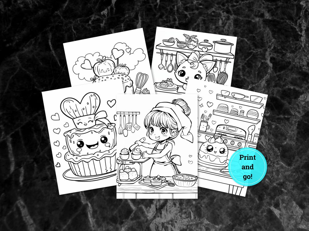 Kawaii Baking Coloring Pages | Cute Kitchen Scenes, Food & Chefs ...