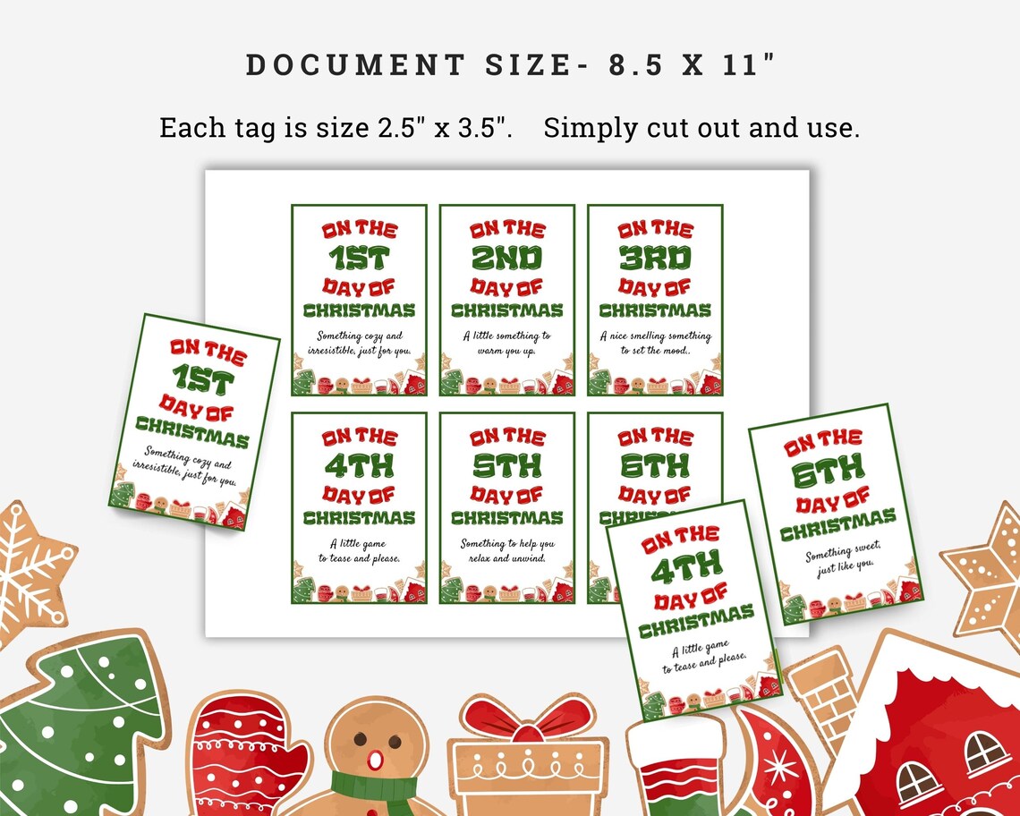 12 Days of Christmas Couples Gift Tags Printable | Romantic Countdown ...