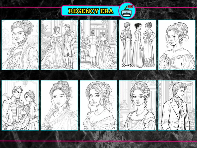 Historical Regency Coloring Pages | Elegant Outfits & Characters ...