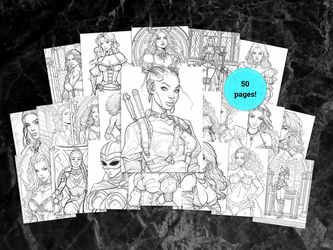 Badass Women Coloring Pages for Adults | Warrior & Fantasy Fashion ...