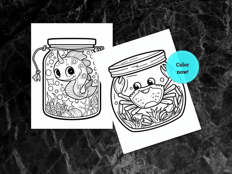 Ocean Animals in Jars Coloring Pages | Cute Kawaii Sea Creatures ...