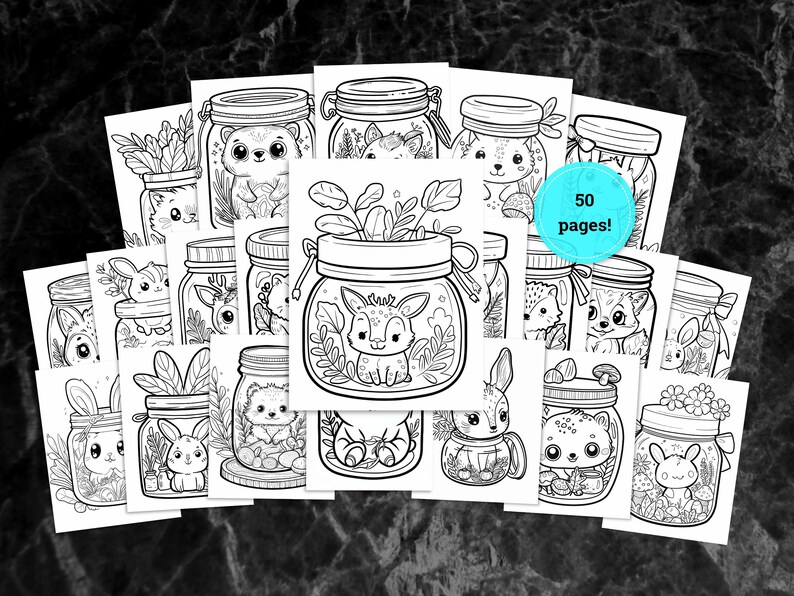Forest Animals in Jars Coloring Pages | Cute Kawaii Woodland Creatures ...