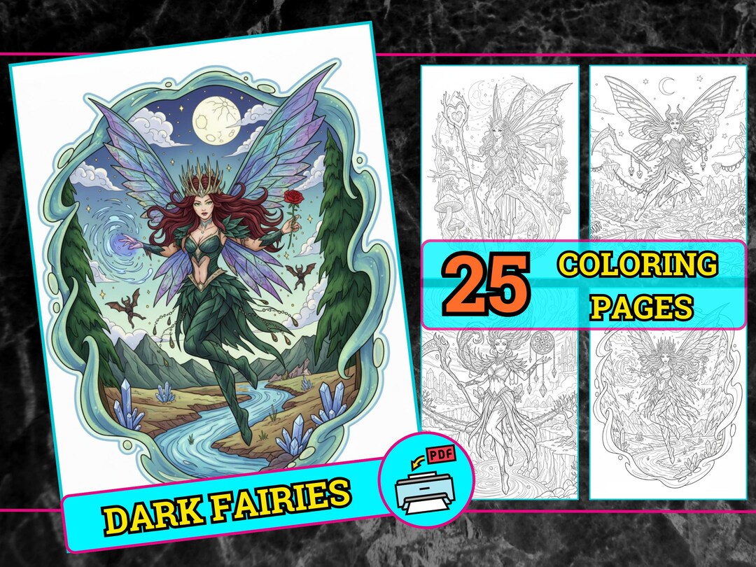 50 Dark Fairy Coloring Pages for Adults – Gothic Fantasy Coloring Book ...
