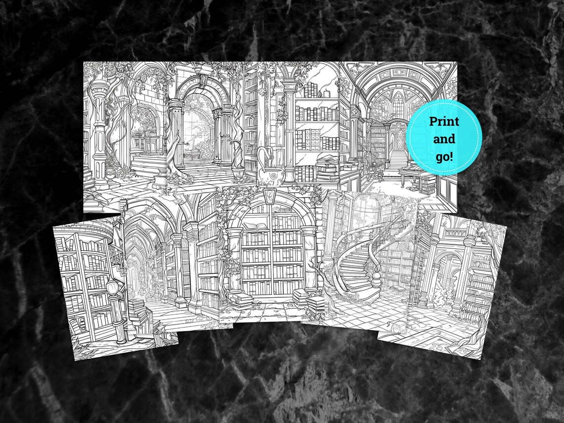 Enchanted Library Coloring Pages, Fantasy Coloring Pages, Adult ...