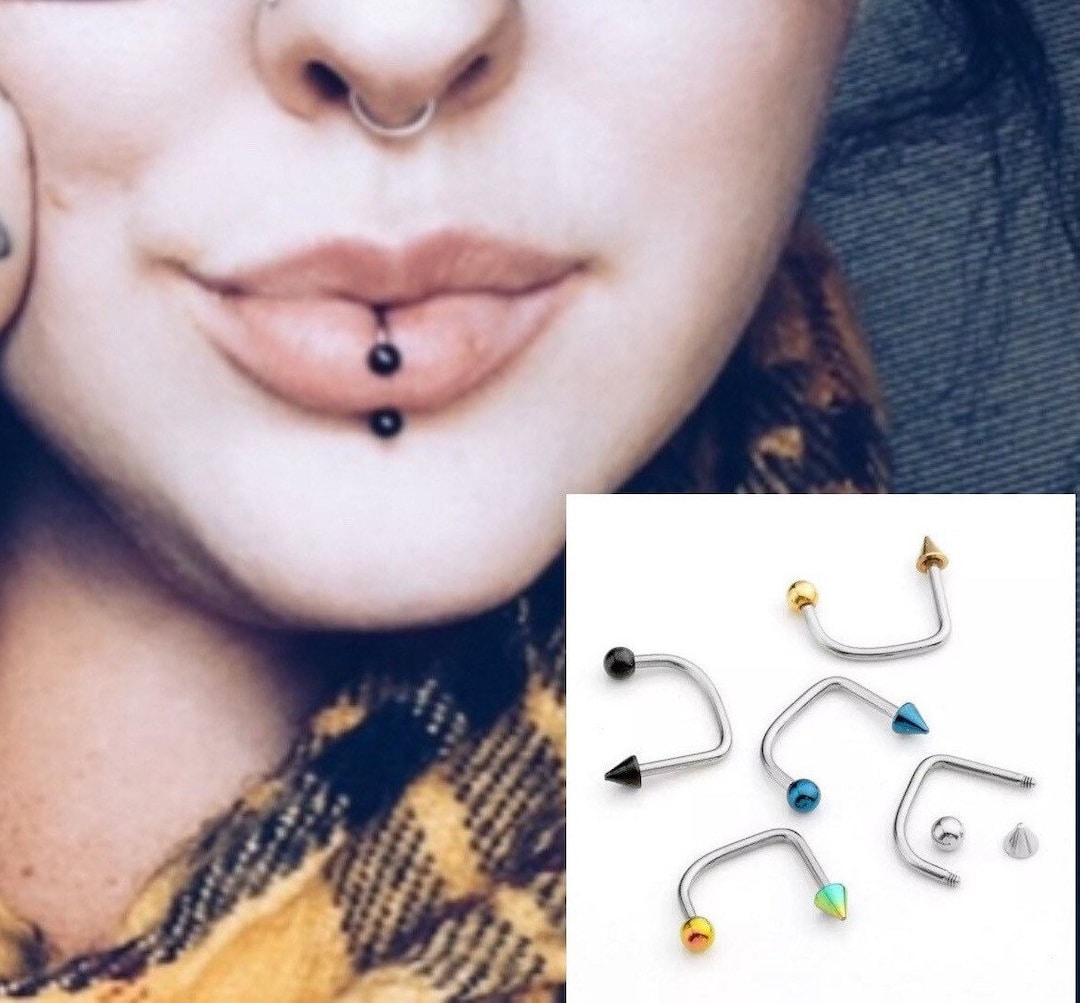 Lippy Loop Labret Ring Horseshoe Medusa Lip Hugger Bar Ball and Spike ...
