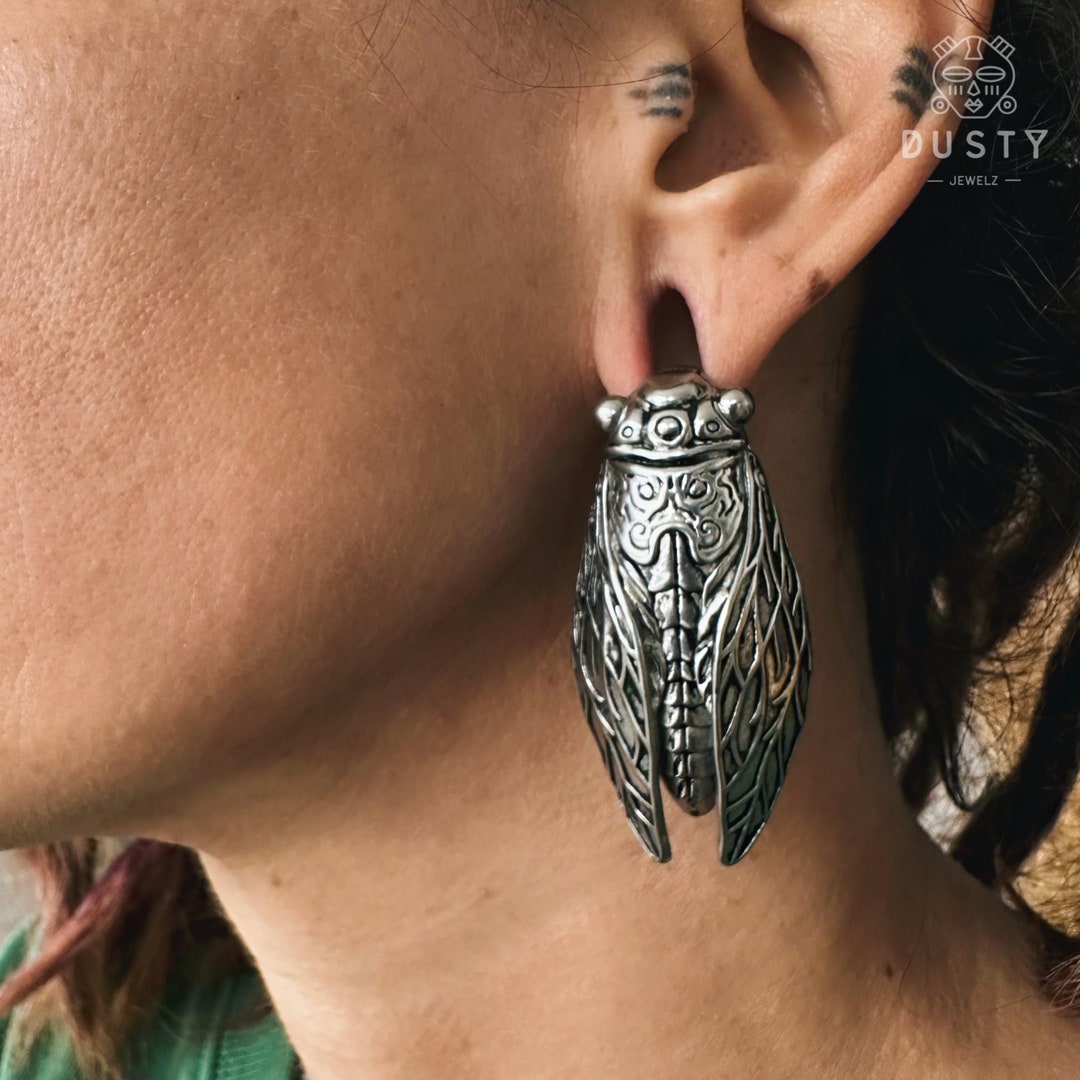 Carved Cicadas Ear Weights heavy Ear Hangers Earweights Insect Ear ...