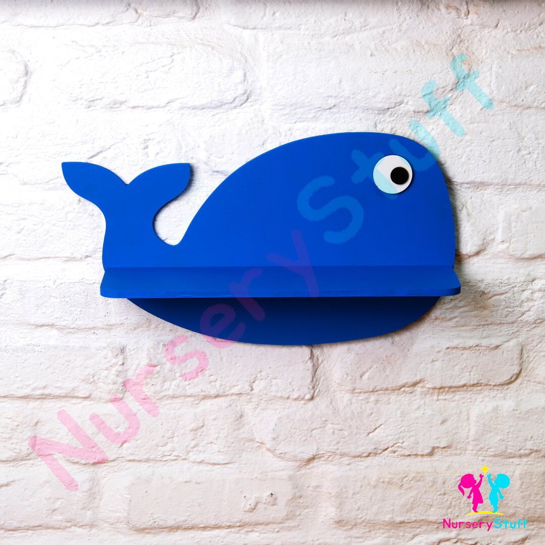 Nursery Blue Whale Floating Shelf, Nursery Wooden Wall Shelf, Kids Room ...