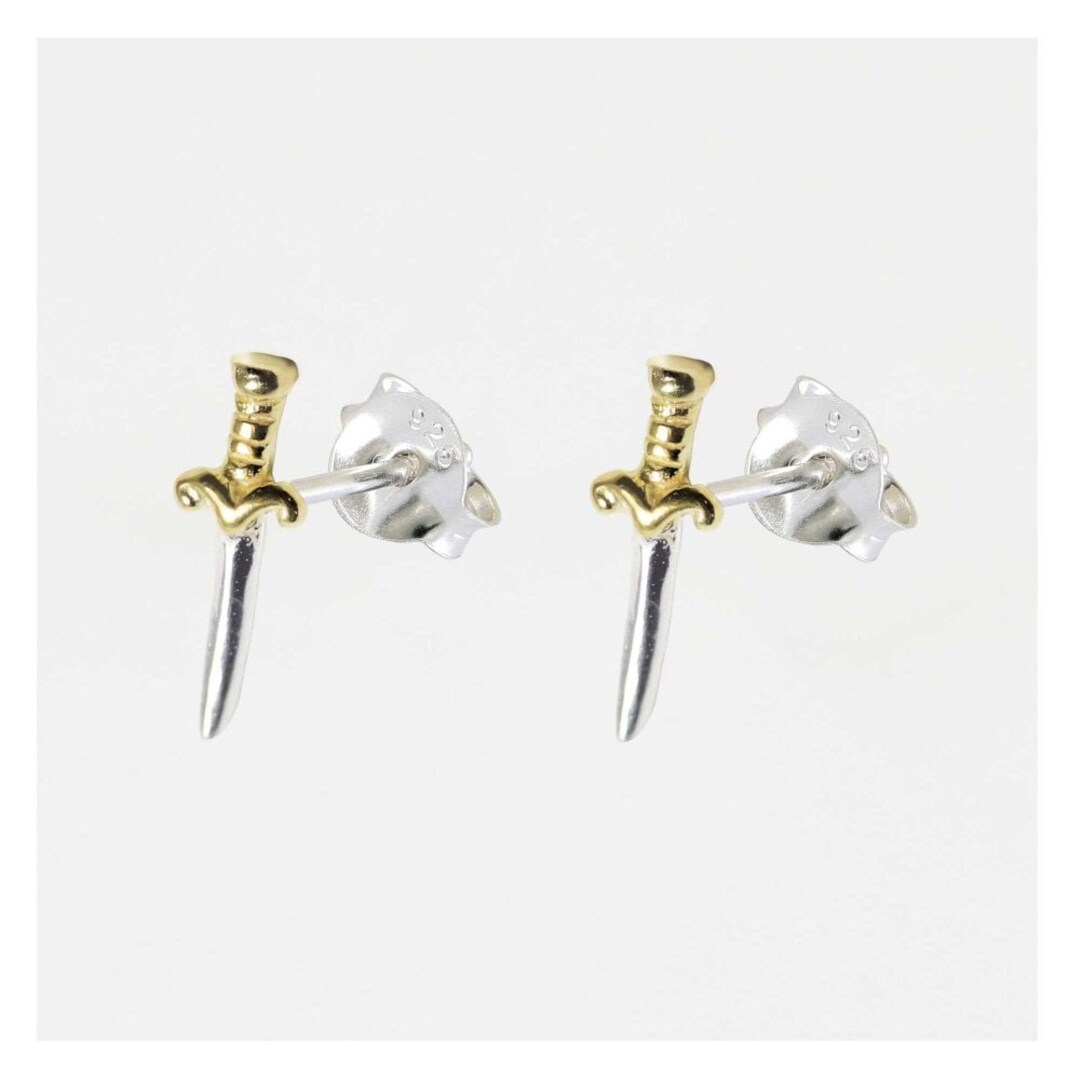 Tiny Dagger Sword. Sterling Silver Ear Studs in the Shape of a Small ...