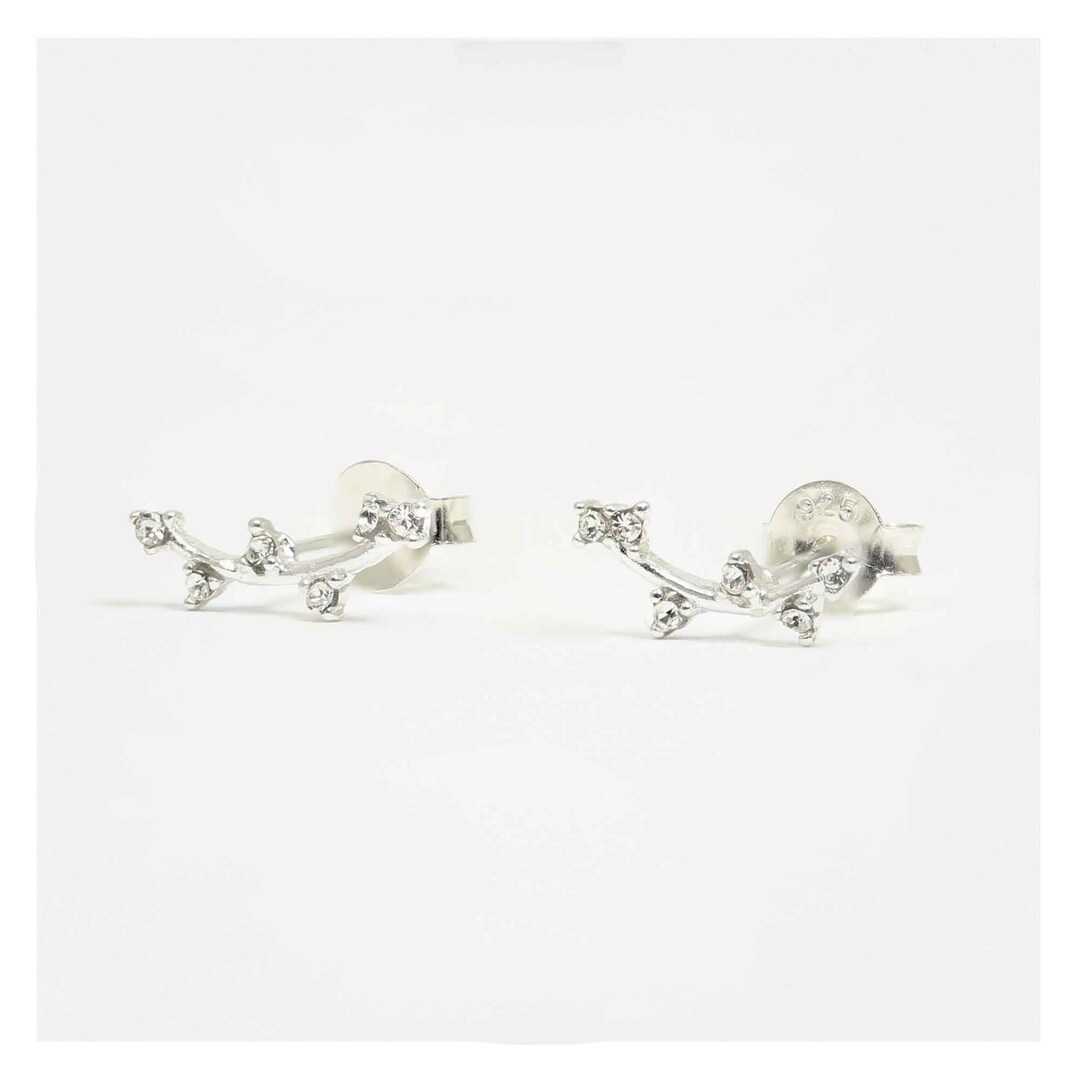 Gem Set Leaf Crawler. Sterling Silver Ear Crawler or Ear Climber With a ...