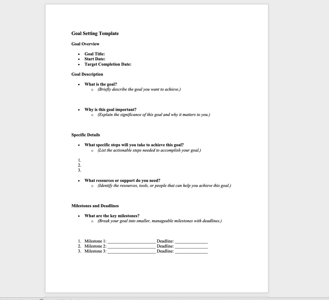 Simple Goal Planning Template (2 Pages) - Etsy