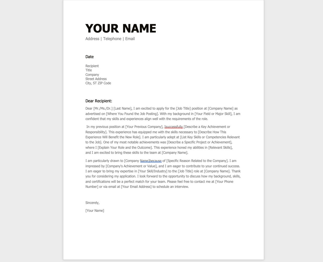 Cover Letter Templates - Etsy