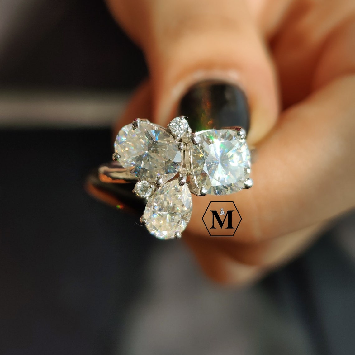 Elara Ring Cushion Oval and Pear Cut 5 CT Cocktail Ring | Etsy