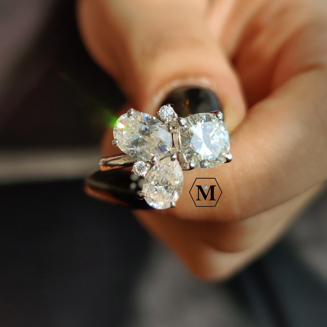 Elara Ring Cushion Oval and Pear Cut 5 CT Cocktail Ring | Etsy