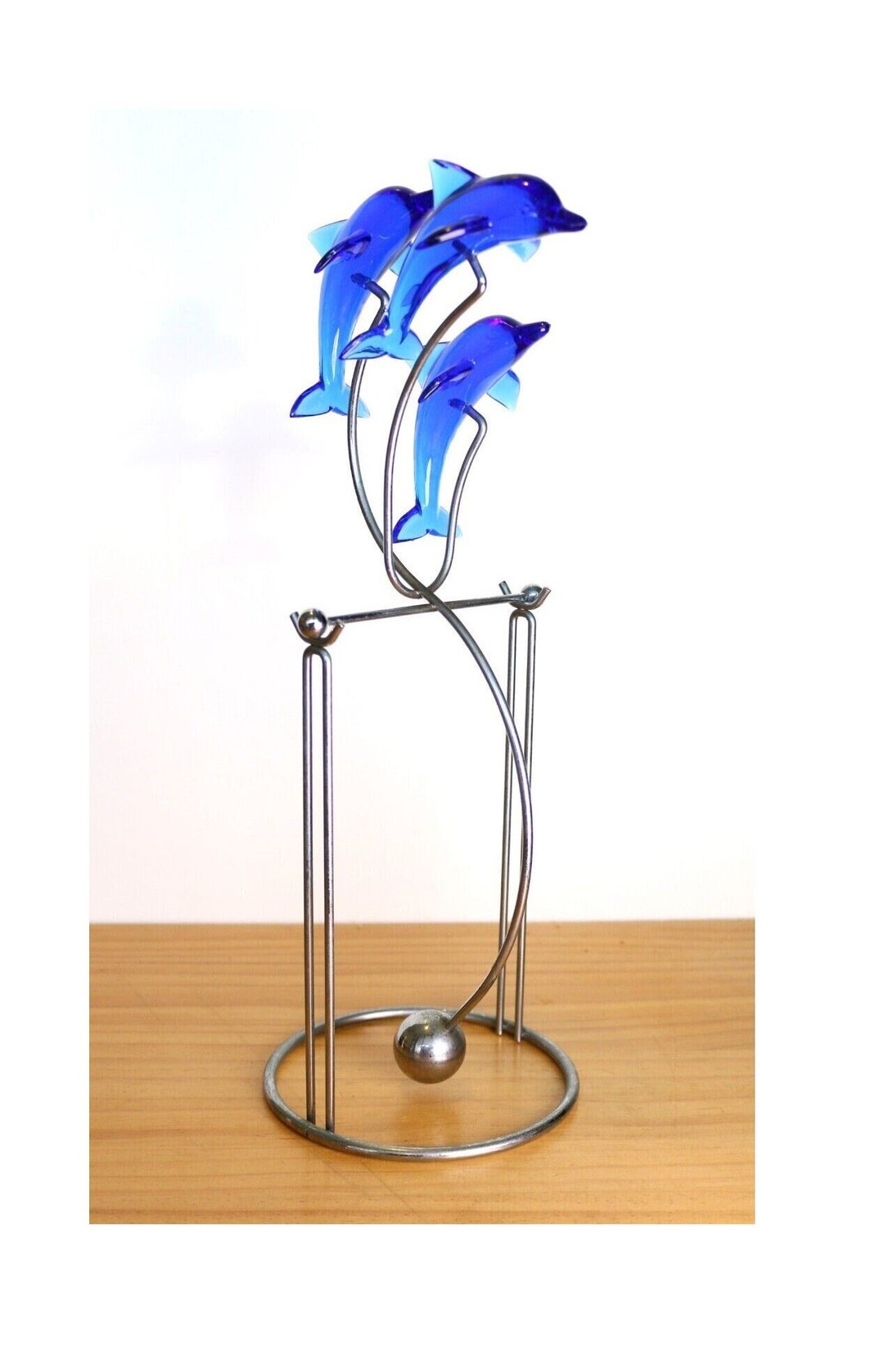 Kinetic Energy Art Dolphin Table Balance Toy Silver Blue Modern ...