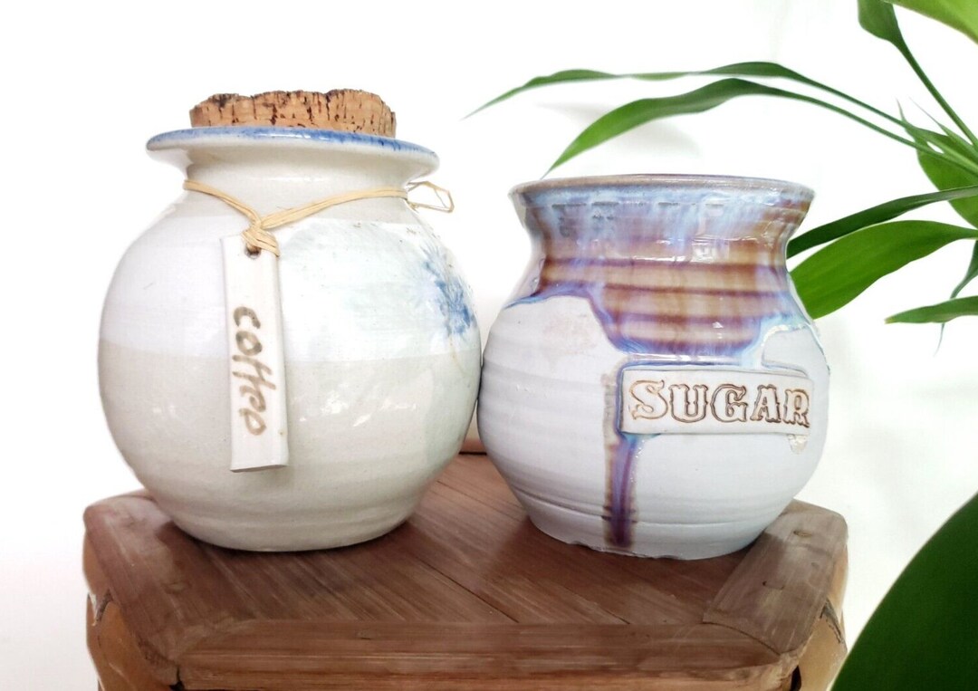 Australian Drip Pottery Coffee & Sugar Canisters / Jar Retro Kitchen ...