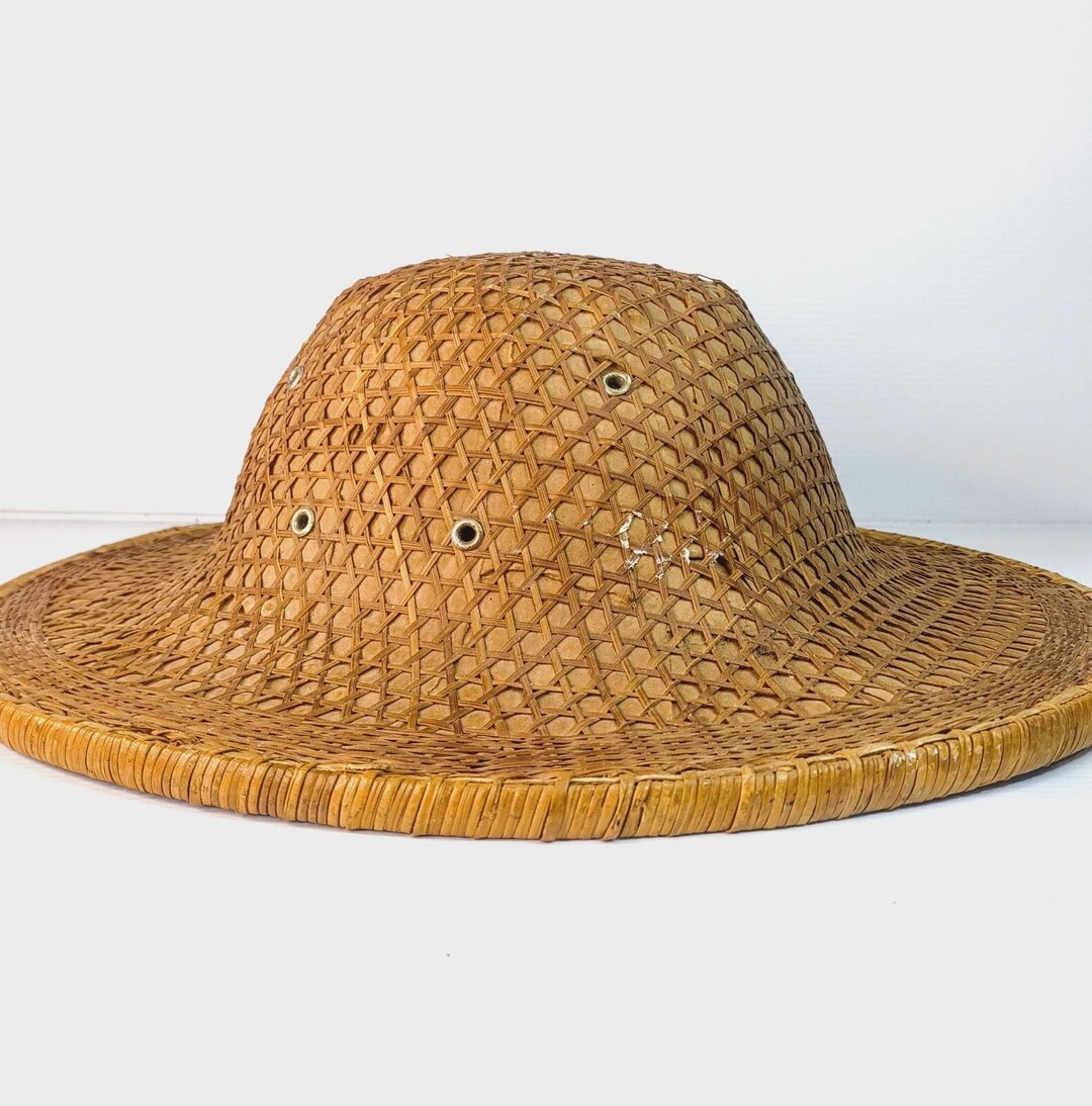 Vintage Safari Pith Helmet Sun Hat Asian Woven Bamboo Beach Wide Brim ...