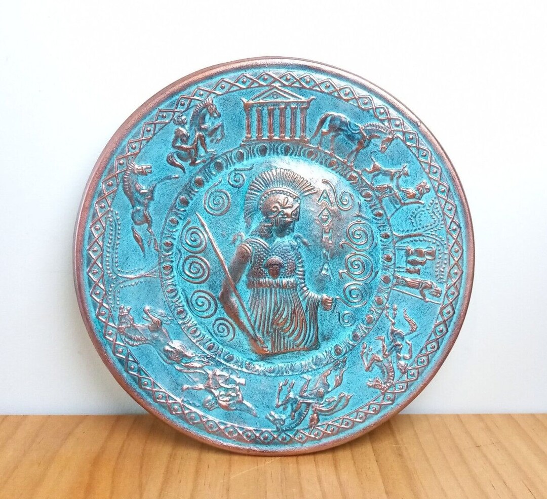 Vintage Greek Ceramic Wall Plaque Aqua Roman Style Decor Handcrafted ...