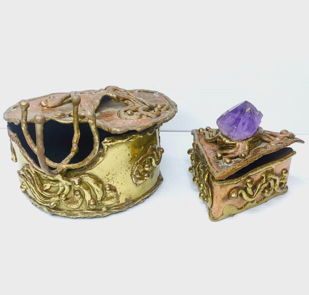 Brass Copper Box Set 1970s Brutalist Copa Collection Brazil Gemstone ...
