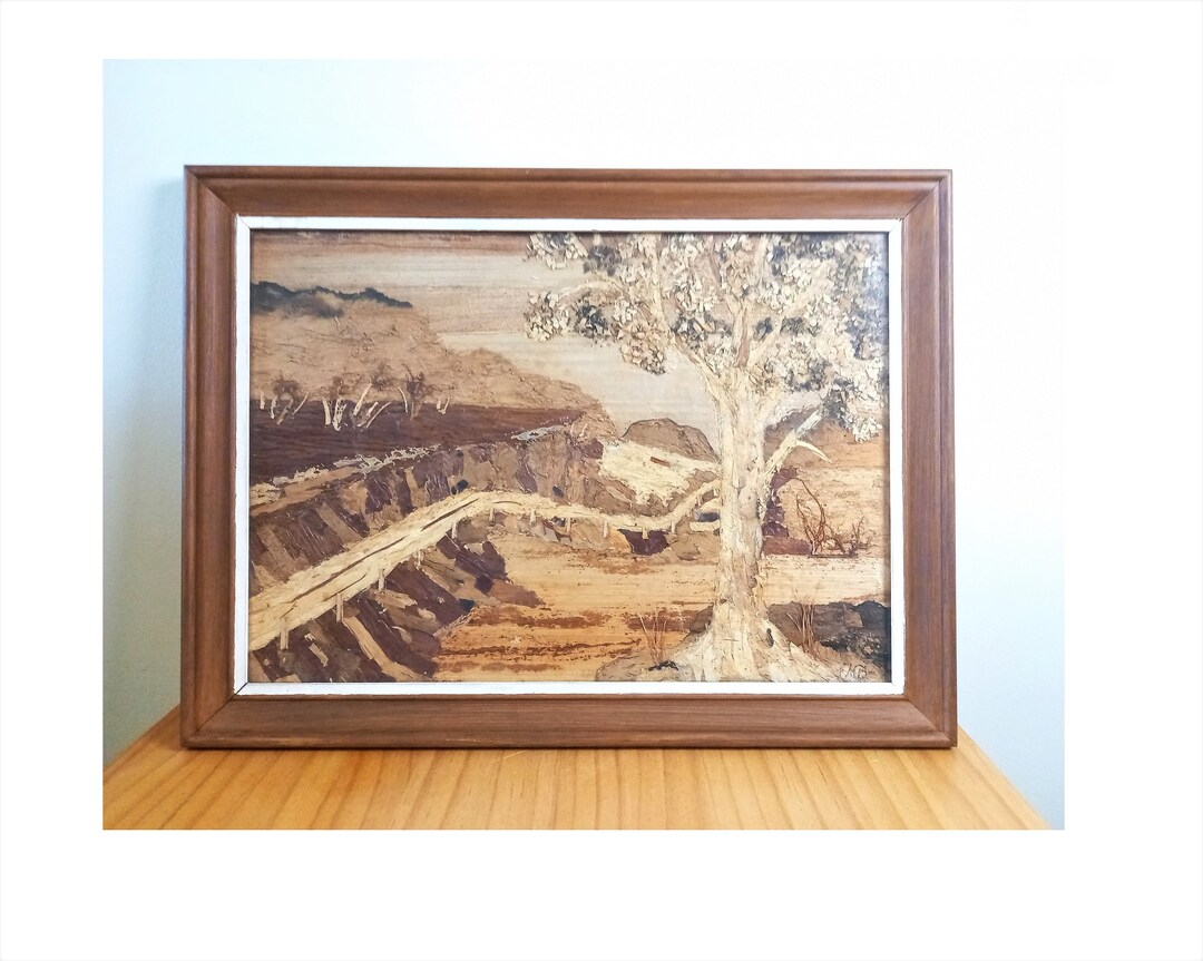1980s Australian Bark Art Painting: Rustic Handmade Landscape Wall ...