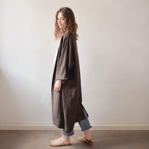 100% Linen Coat Burgundy Long Linen Duster Washed Linen - Etsy UK