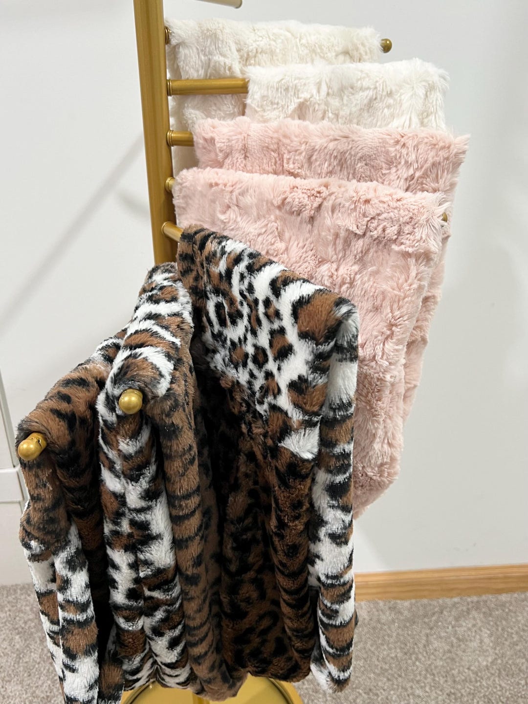 Handmade Faux Fur Leopard Pink Ivory Infinity Scarves, Scarves for ...