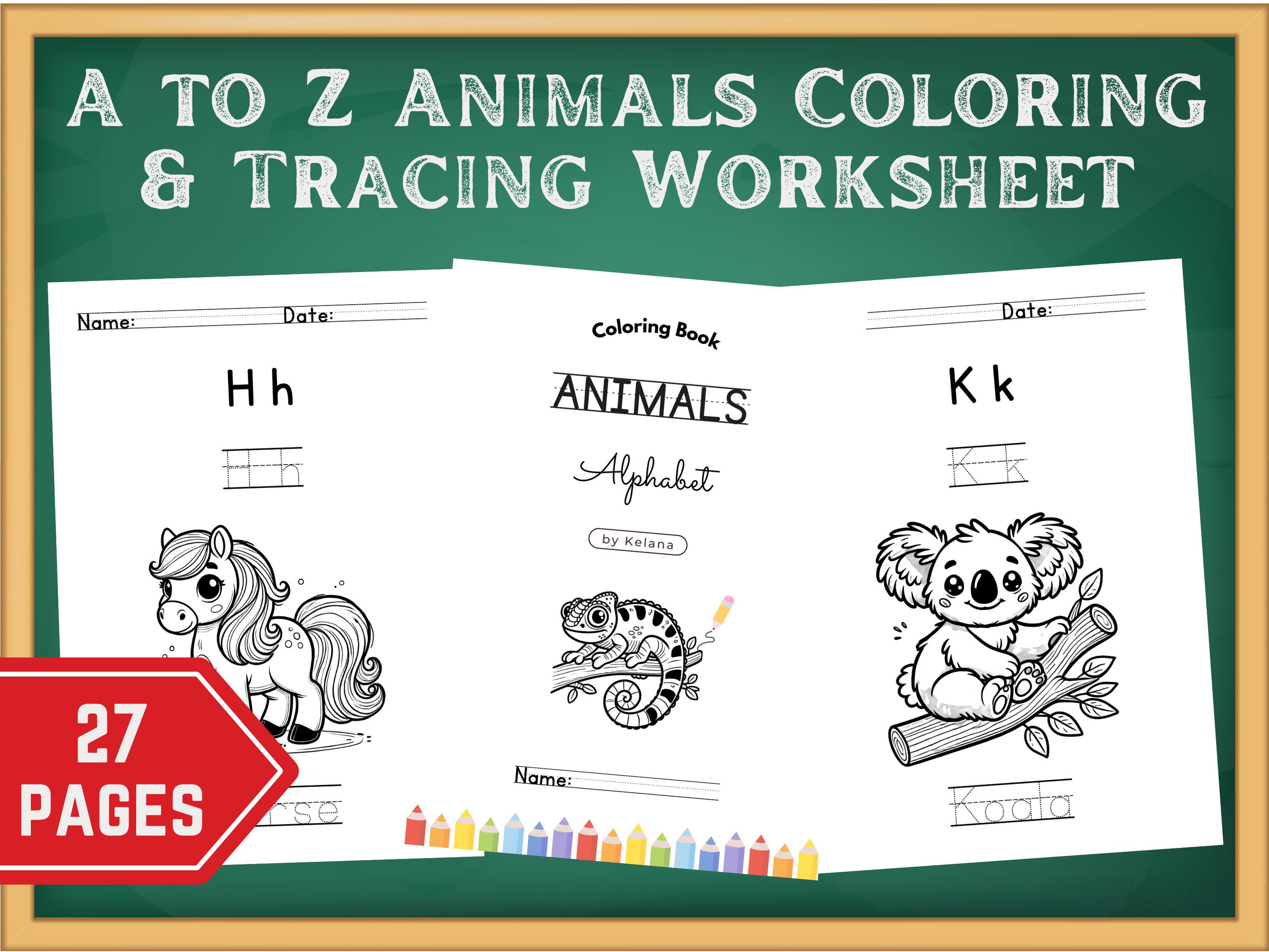 A to Z Alphabet Tracing & Coloring Worksheets Fun Printable for Kids ...