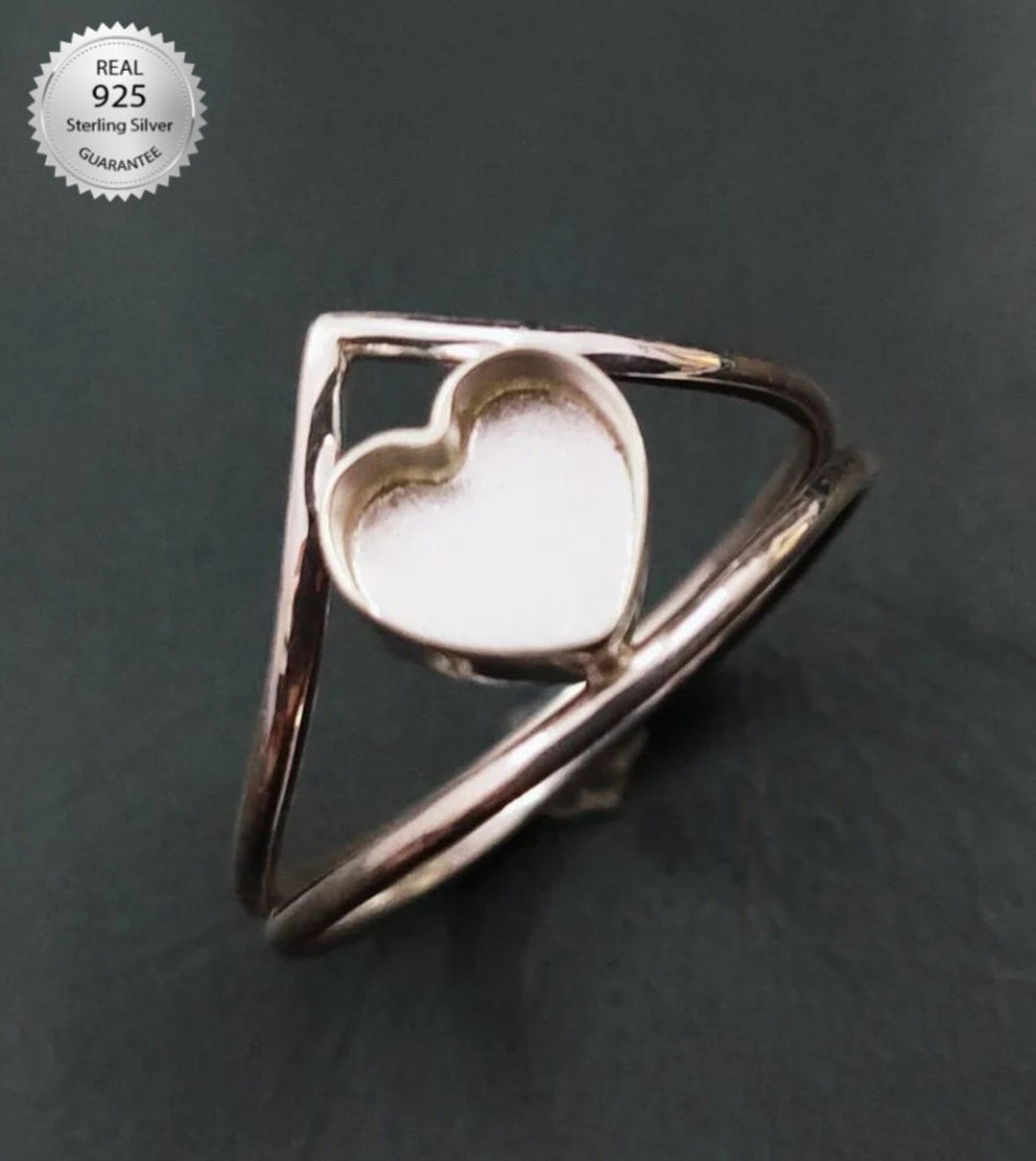 925 Sterling Silver Ring Bezel for Heart Shape Gemstone, Ring Bezel ...