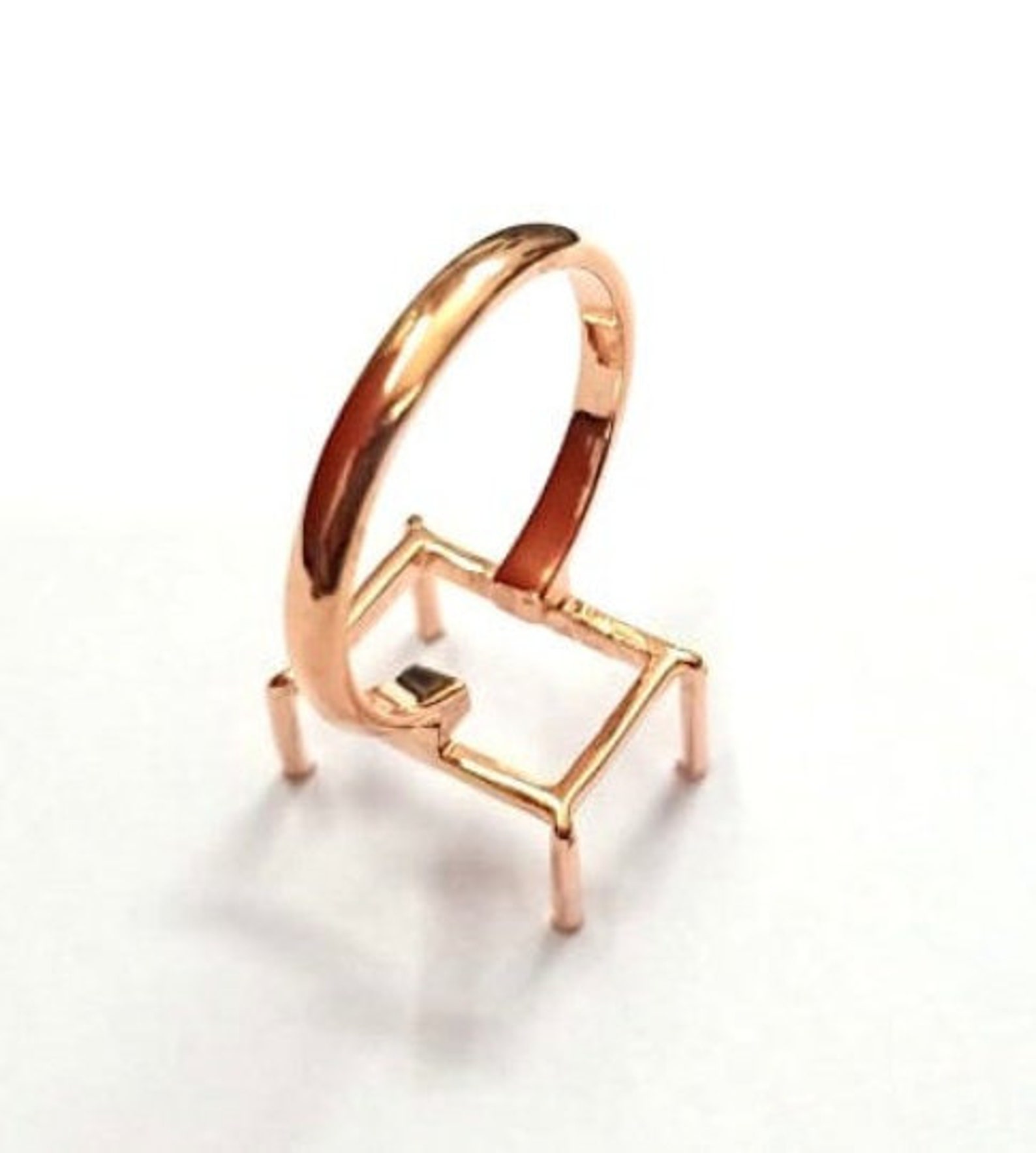 Rose Gold Plated Over 925 Sterling Silver Rectangle Shape Ring - Etsy