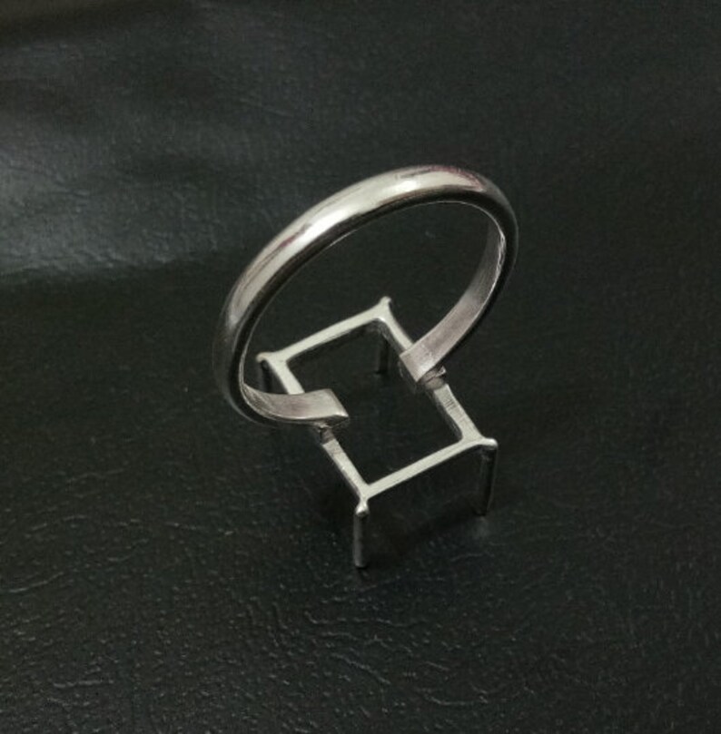 925 Sterling Silver Rectangle Shape Ring Prong Bezel Setting - Etsy