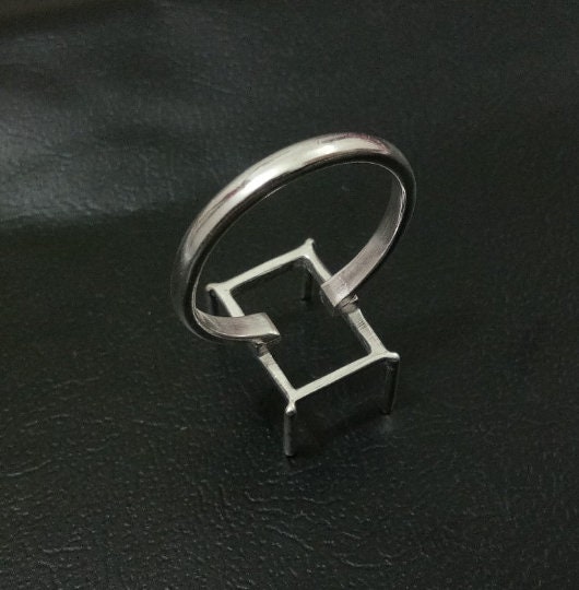 925 Sterling Silver Rectangle Shape Ring Prong Bezel Setting | Etsy