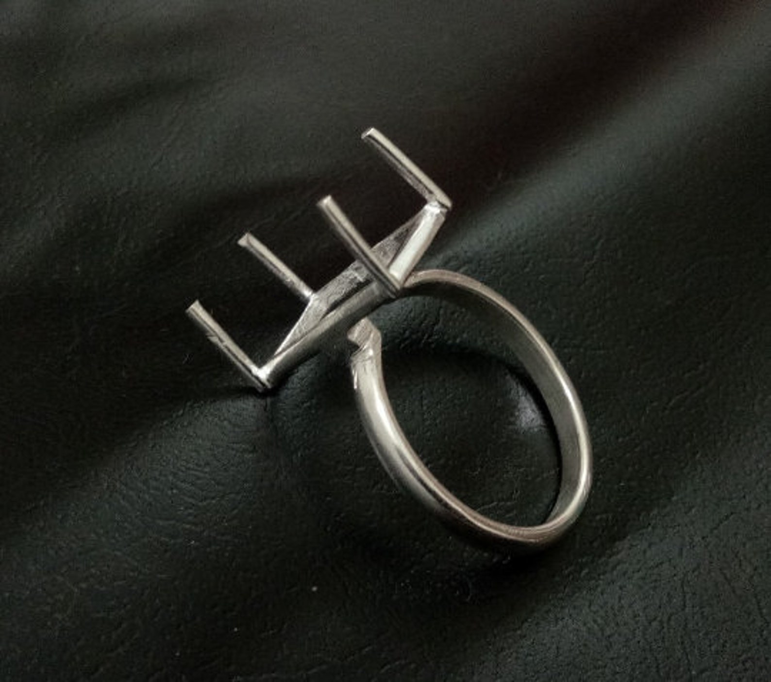 925 Sterling Silver Rectangle Shape Ring Prong Bezel Setting - Etsy