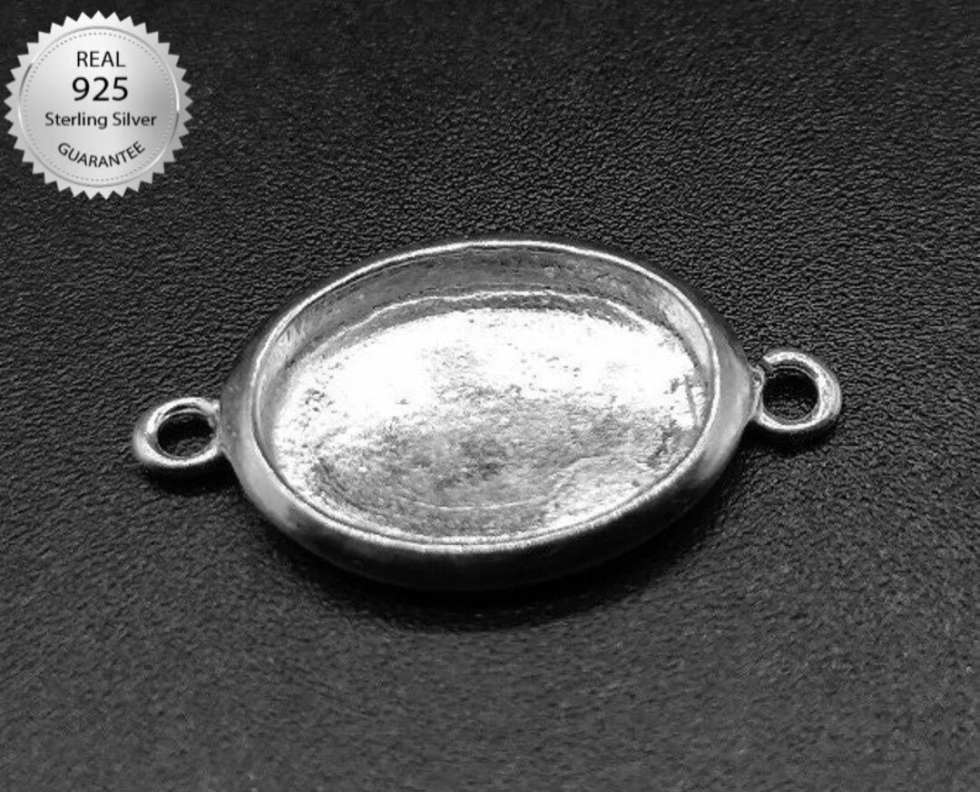 925 Sterling Silver Oval Shape Thick Bezel Connector Blank Bezel ...