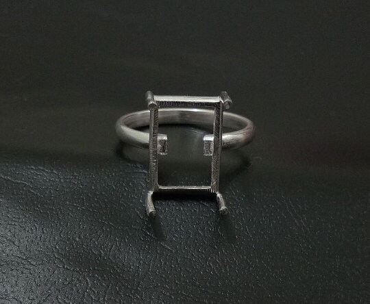 925 Sterling Silver Rectangle Shape Ring Prong Bezel Setting | Etsy