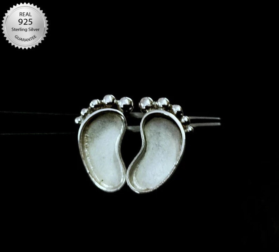925 Sterling Silver Baby Foot Shape Studs Blank Bezel Setting for Pour ...