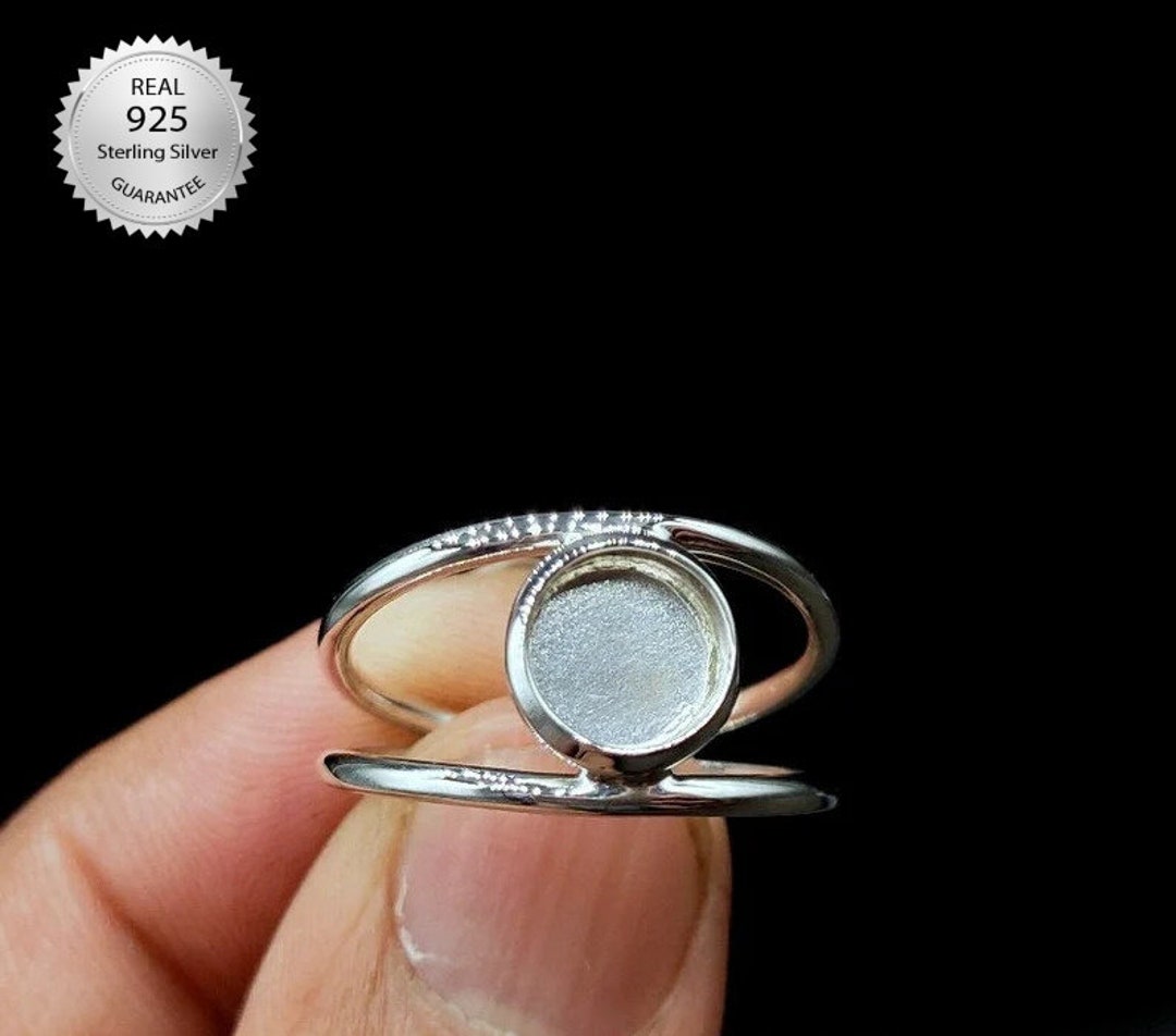 925 Sterling Silver Thick Bezel Ring for Round Shape Gemstone, Ring ...