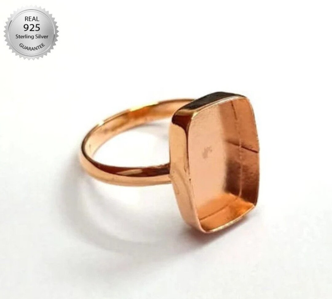 Rose Gold Plated Over 925 Sterling Silver Rectangle Cushion Shape Ring ...