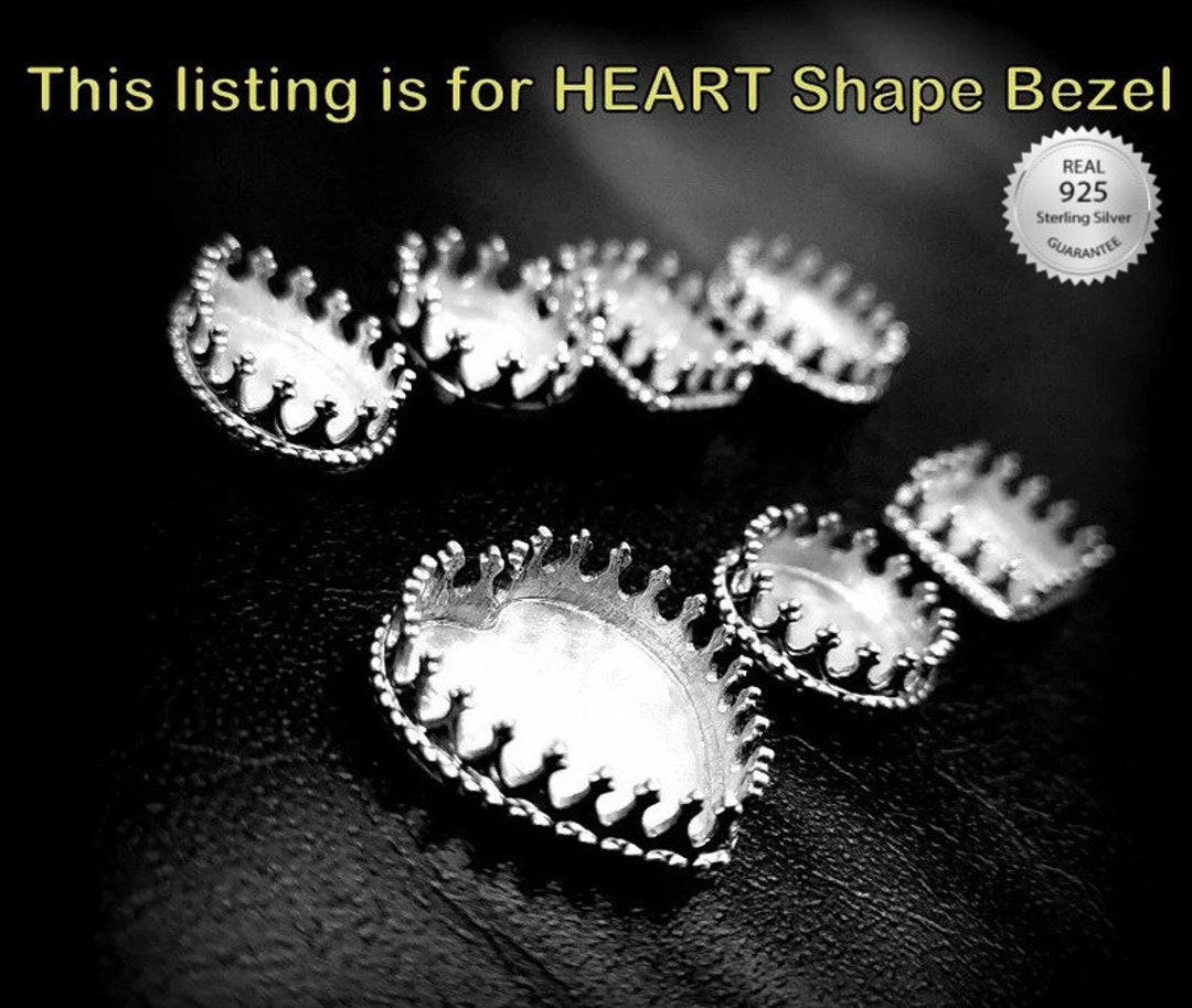 Sterling Silver Heart Shape Crown Bezel Cups, Bezel Cup, Silver Bezel ...