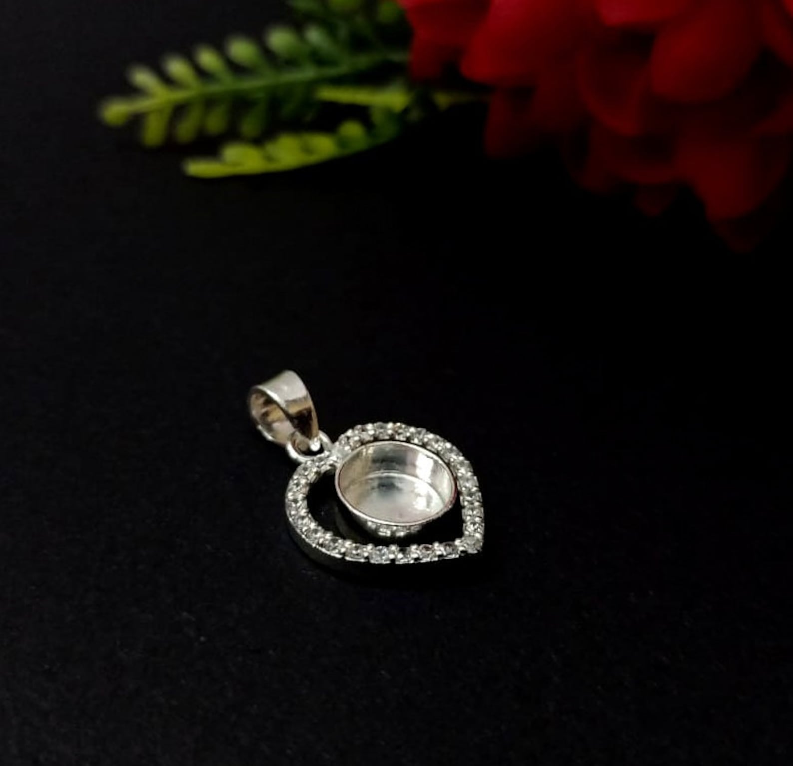 925 Sterling Silver Heart Shape Pendant With Round Bezel - Etsy UK