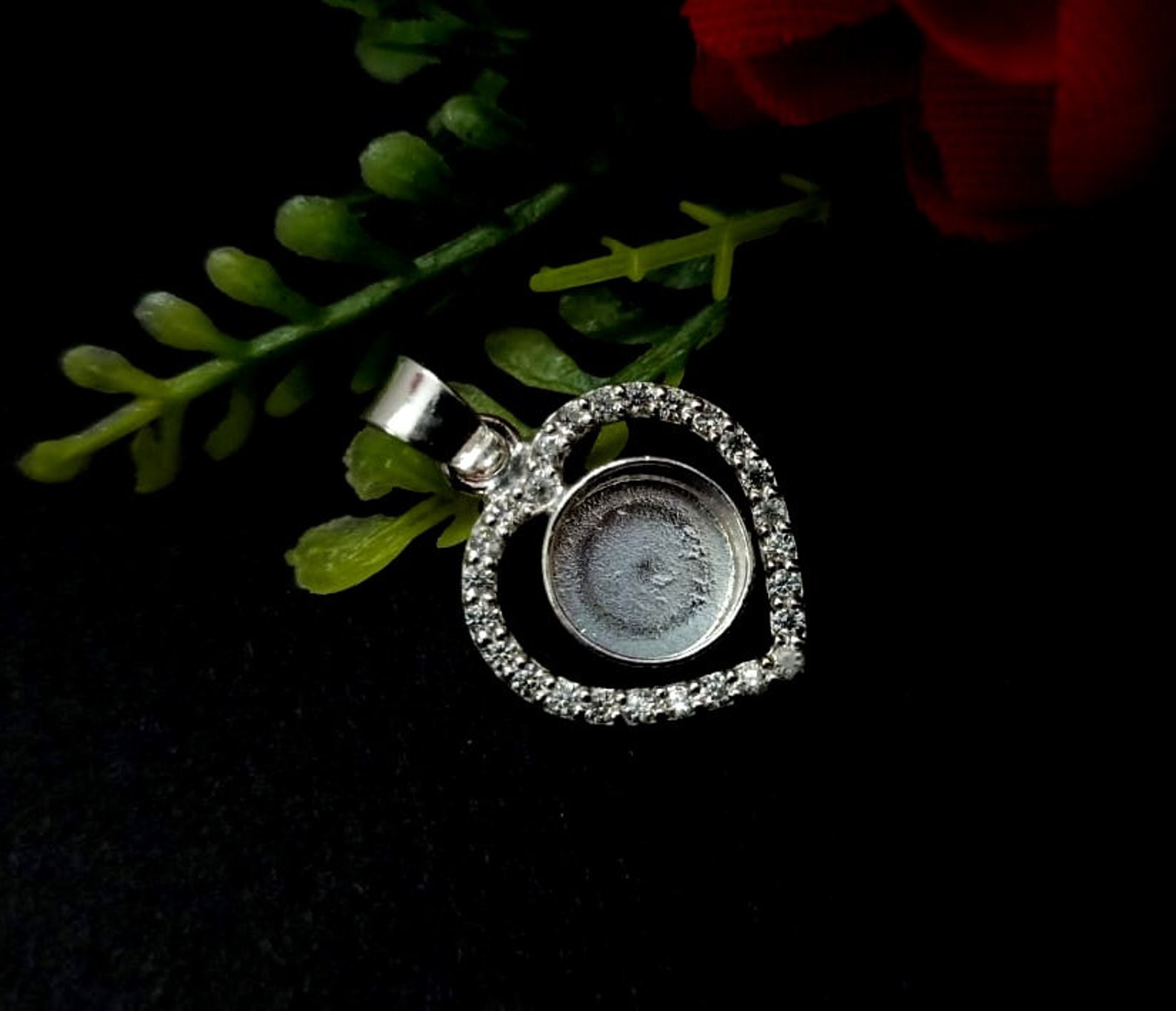 925 Sterling Silver Heart Shape Pendant With Round Bezel - Etsy UK