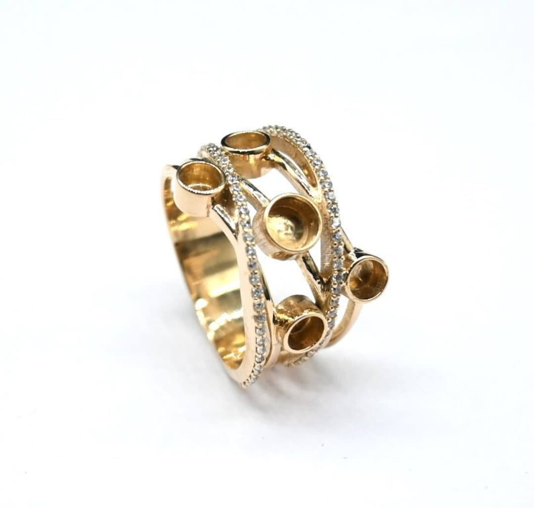 Genuine Solid Yellow Gold Round Shape Bezels Ring Setting DIY Cup With ...