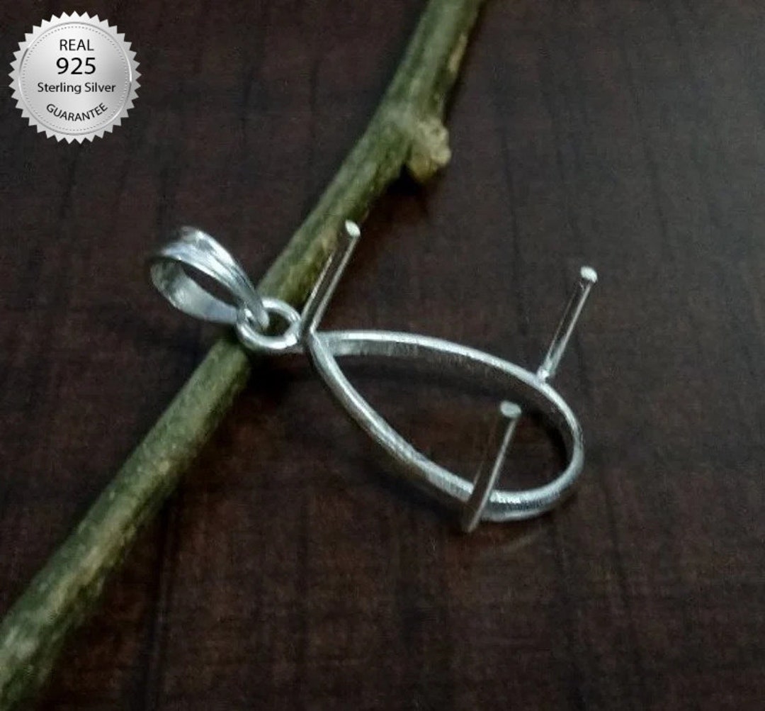 925 Sterling Silver Prong Bezel Pendant Setting for Pear Shape Gemstone ...