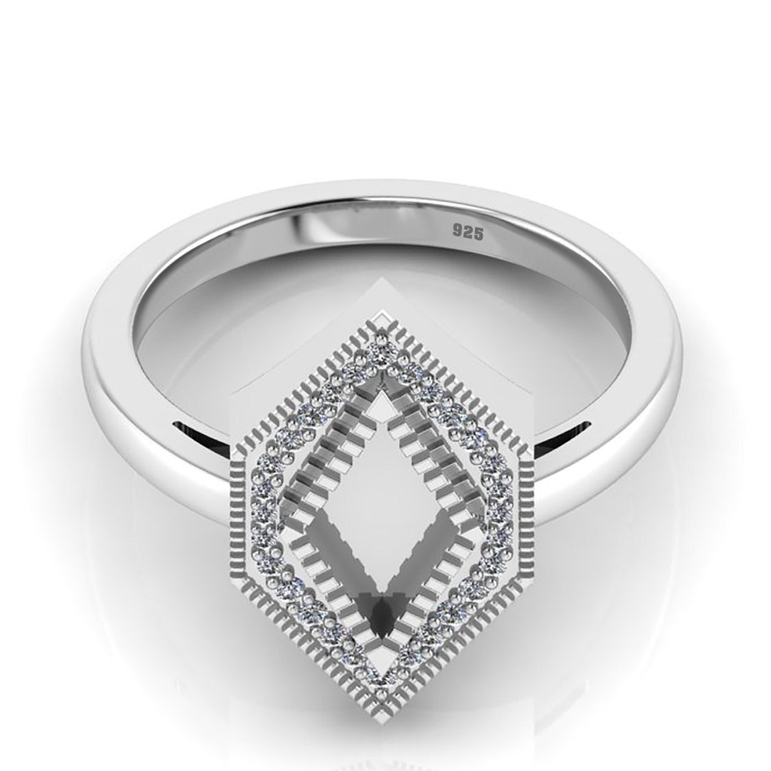 925 Sterling Silver 9.50X6 MM Kite Shape Blank Bezel Ring Setting With ...