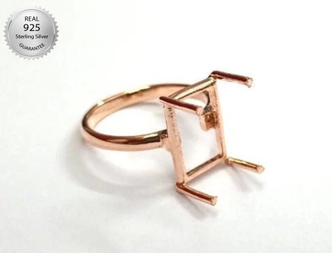Rose Gold Plated Over 925 Sterling Silver Rectangle Shape Ring - Etsy