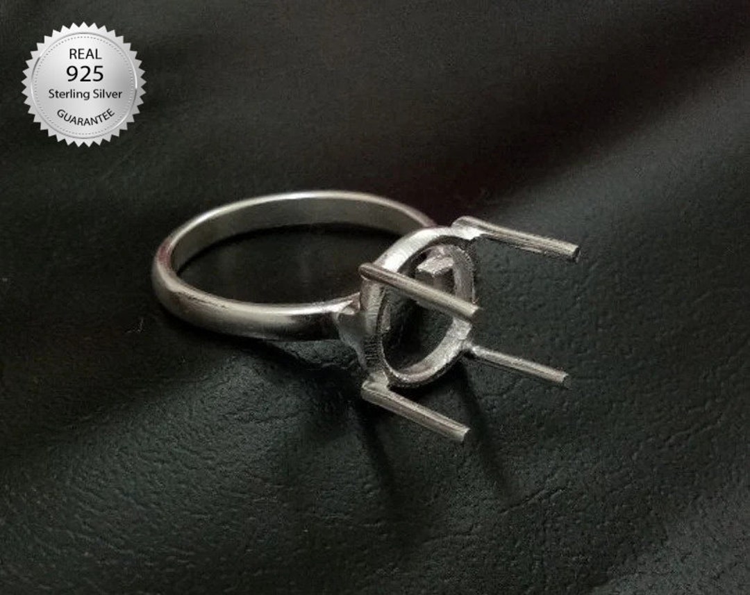 925 Sterling Silver Prong Setting Ring Bezel for Round Shape Gemstone ...