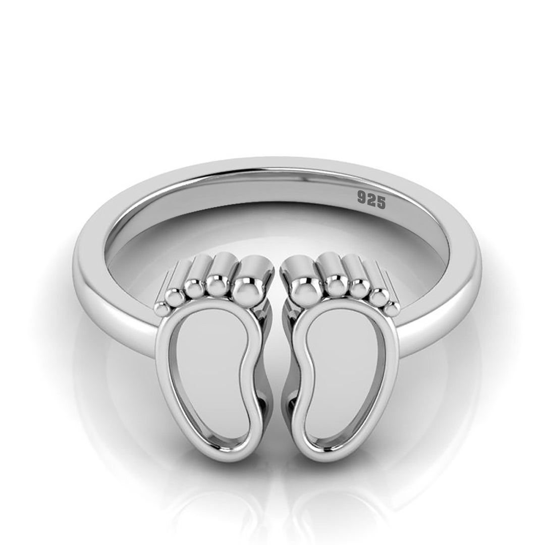 925 Sterling Silver Baby Footprint Shape Ring, Baby Feet Shape Bezel ...