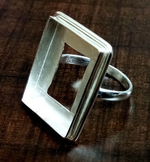 925 Sterling Silver Rectangle Shape Ring Bezel Setting Blank - Etsy