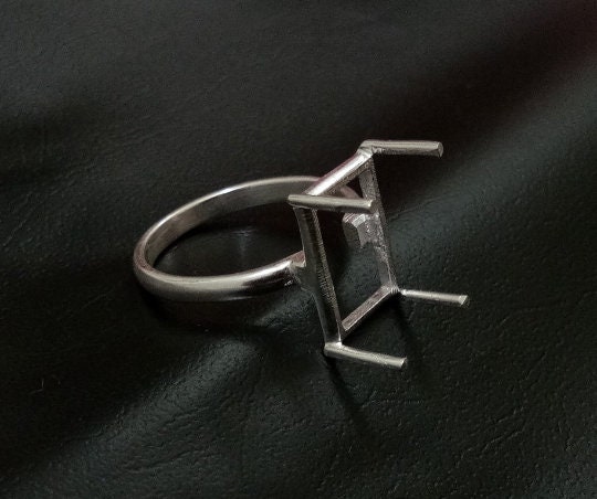 925 Sterling Silver Rectangle Shape Ring Prong Bezel Setting | Etsy