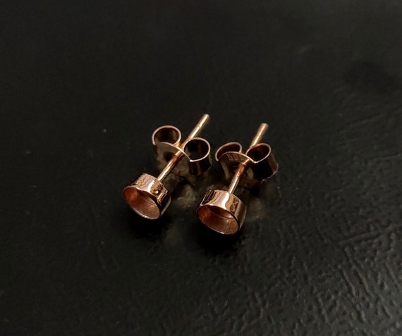 18K Solid Gold Round Shape Studs Bezel Gold 18K Purity Round | Etsy